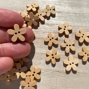 X10 Plain Wooden Flower Shaped Buttons, Wood Flower Buttons, Wood ...