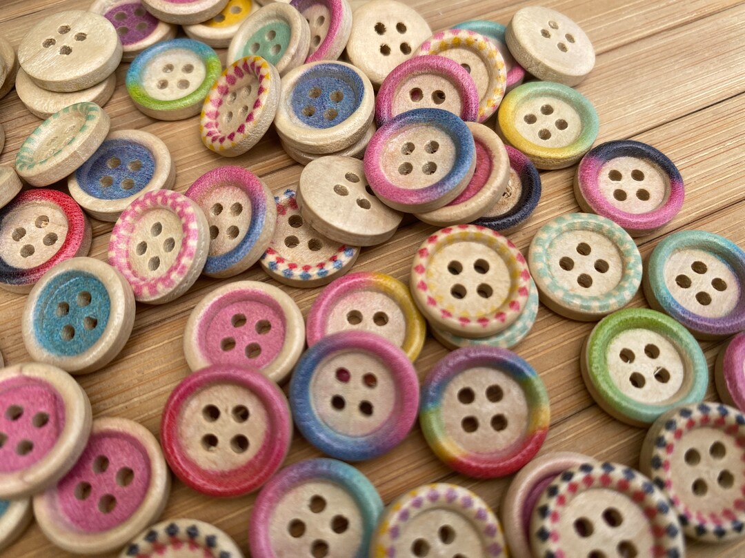 X30 Border Wooden Buttons 15mm for Handcraft, Wood Buttons, Sweater ...
