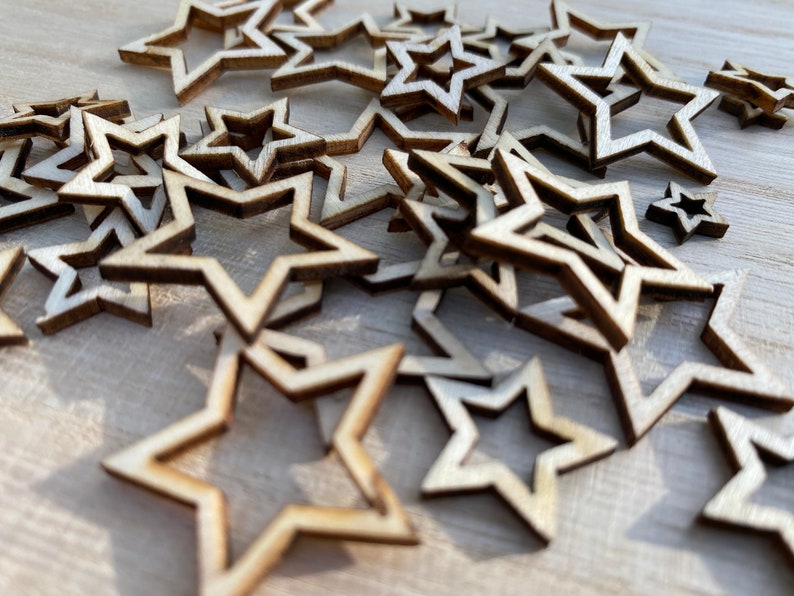 X50 Unfinished Laser Cut Wooden Stars Different Sizes With 10-30mm ...