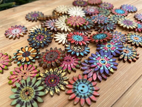 X25 Wooden Flower Shaped Buttons Wood Flower Buttons Wood - Etsy