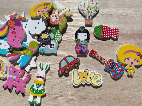 X30 Wooden Different Shaped Buttons Wood Buttons Bear | Etsy