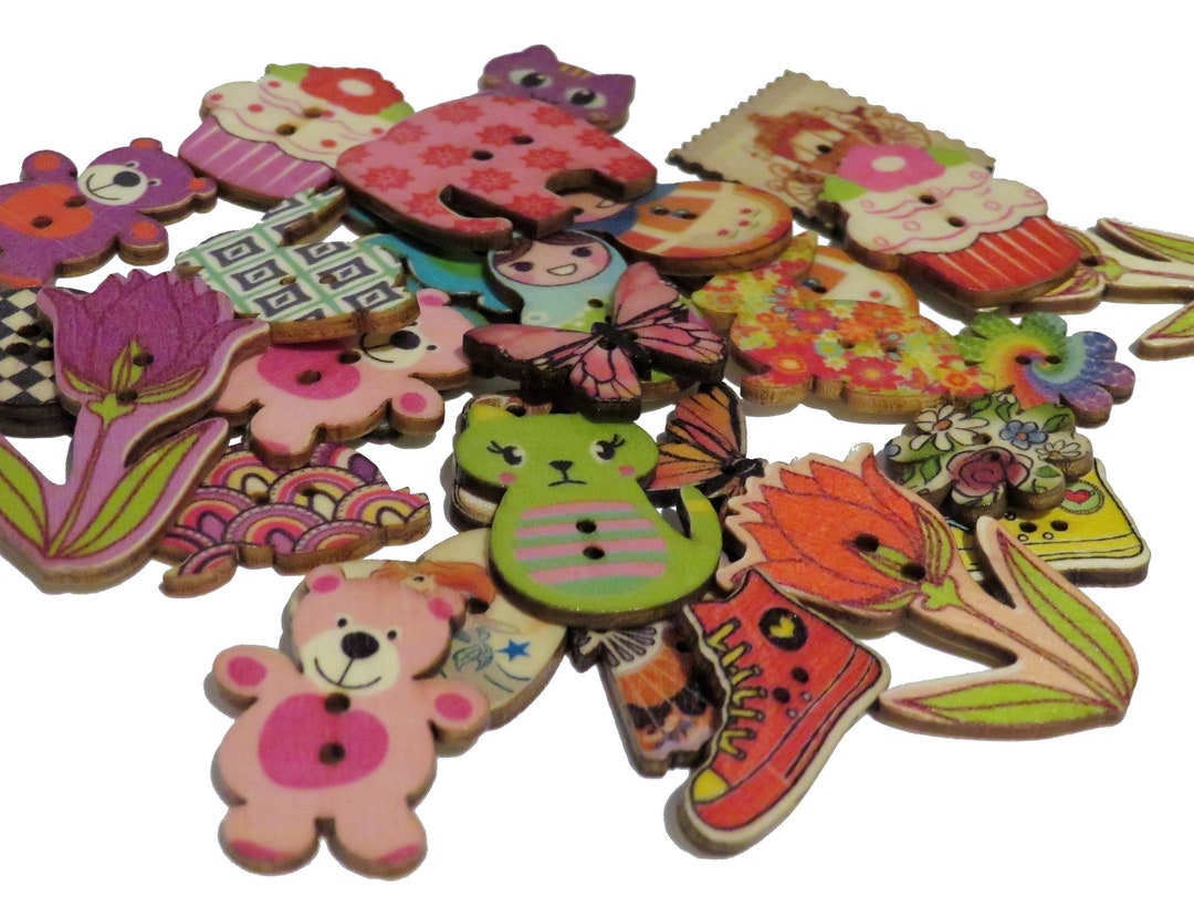 X30 Wooden Different Shaped Buttons Wood Buttons Bear - Etsy