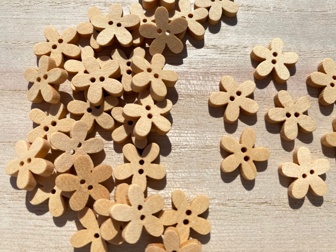 X10 Plain Wooden Flower Shaped Buttons, Wood Flower Buttons, Wood ...