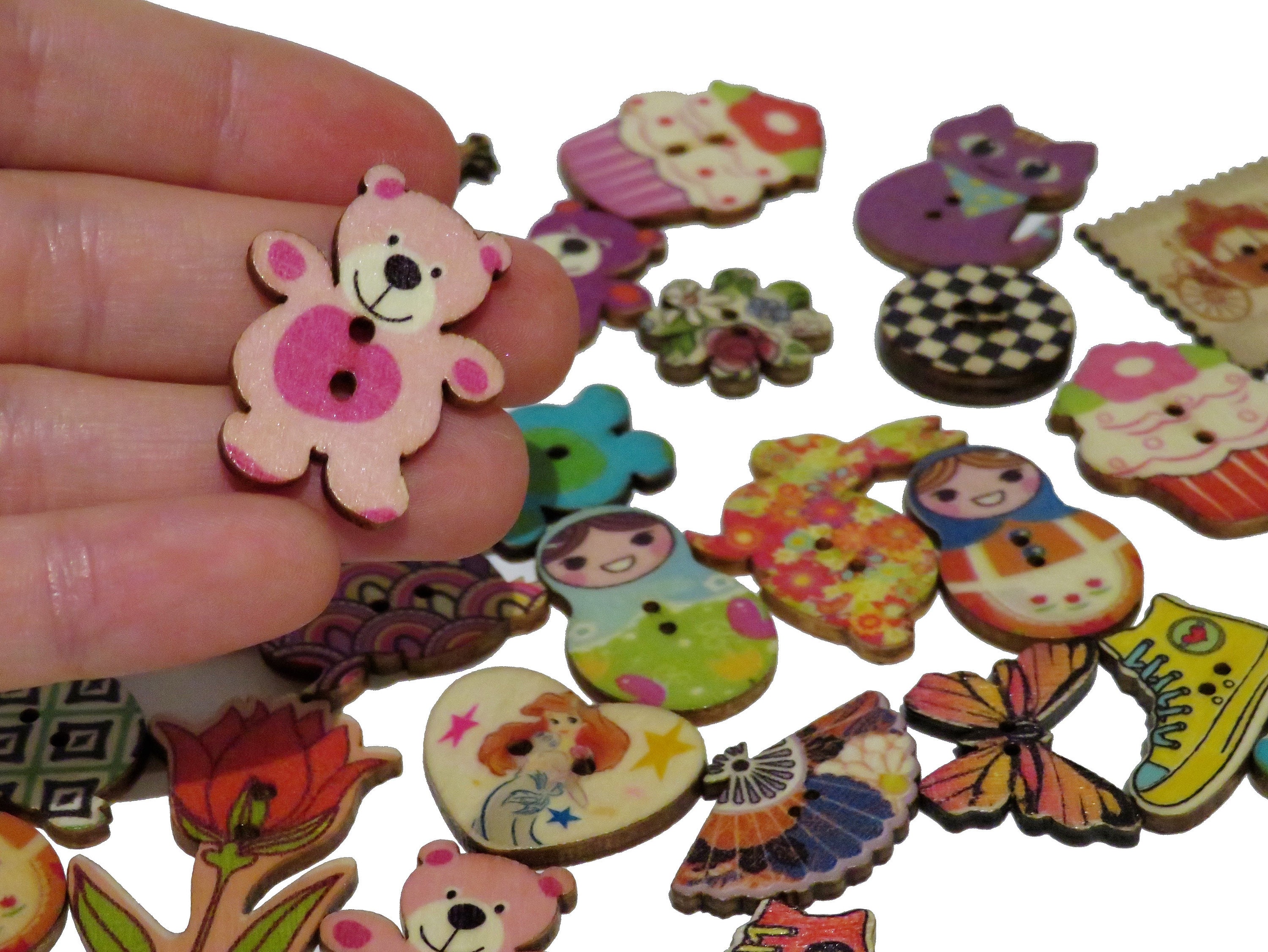 X30 Wooden Different Shaped Buttons Wood Buttons Bear - Etsy