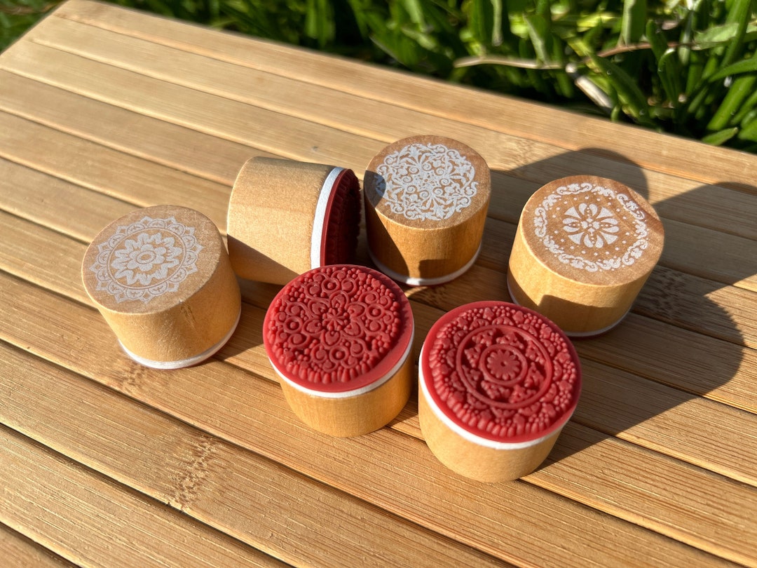 X6 Mandala Wooden Stamps, Mandala Vintage Lace Rubber Stamps, Round ...