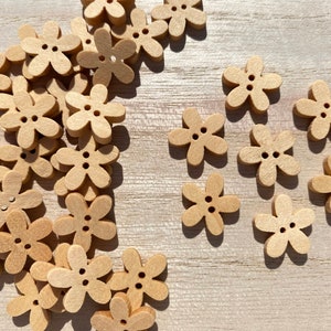 X10 Plain Wooden Flower Shaped Buttons, Wood Flower Buttons, Wood ...