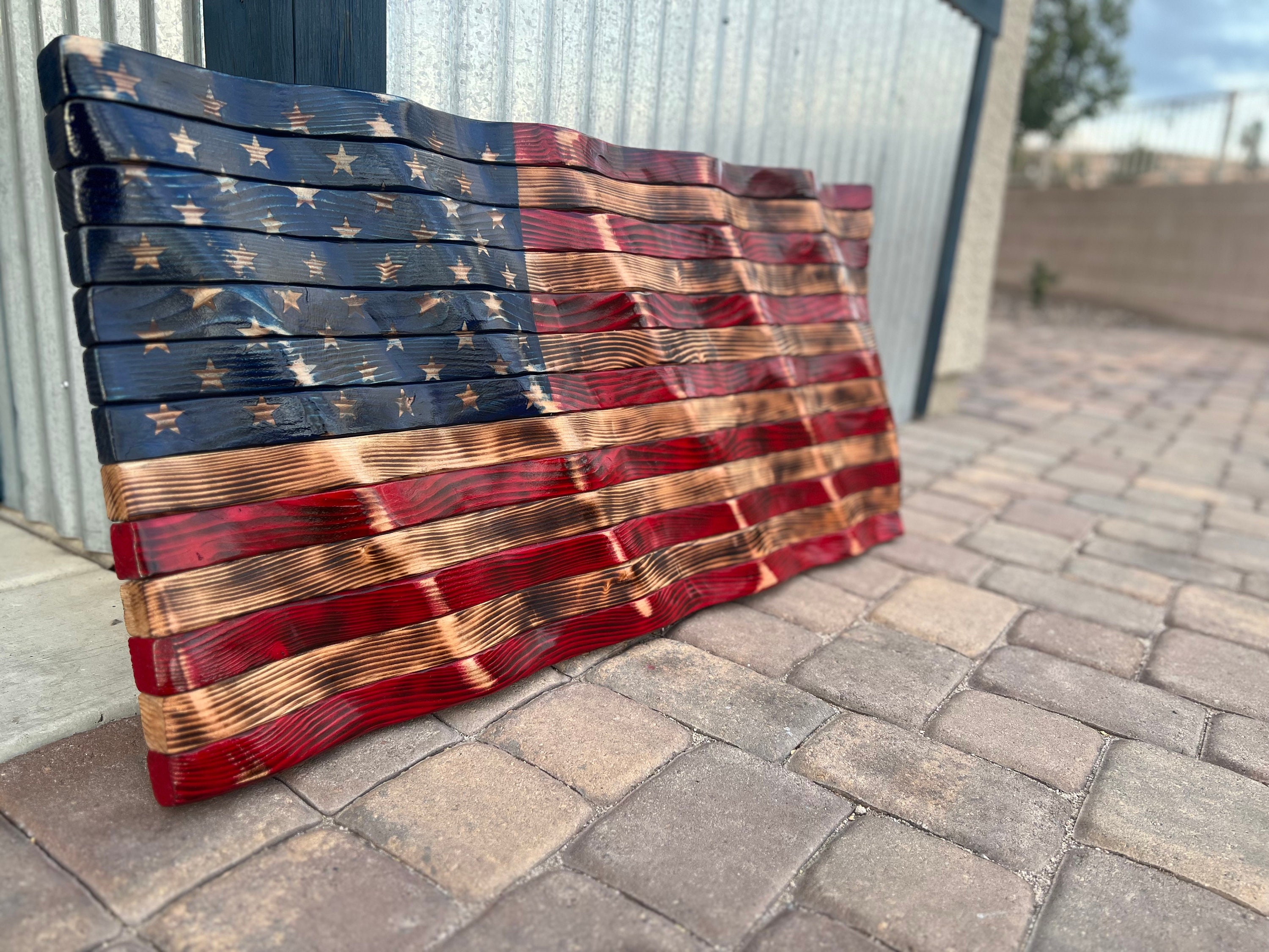 Distressed Handmade Wooden Wavy American Flag - Etsy