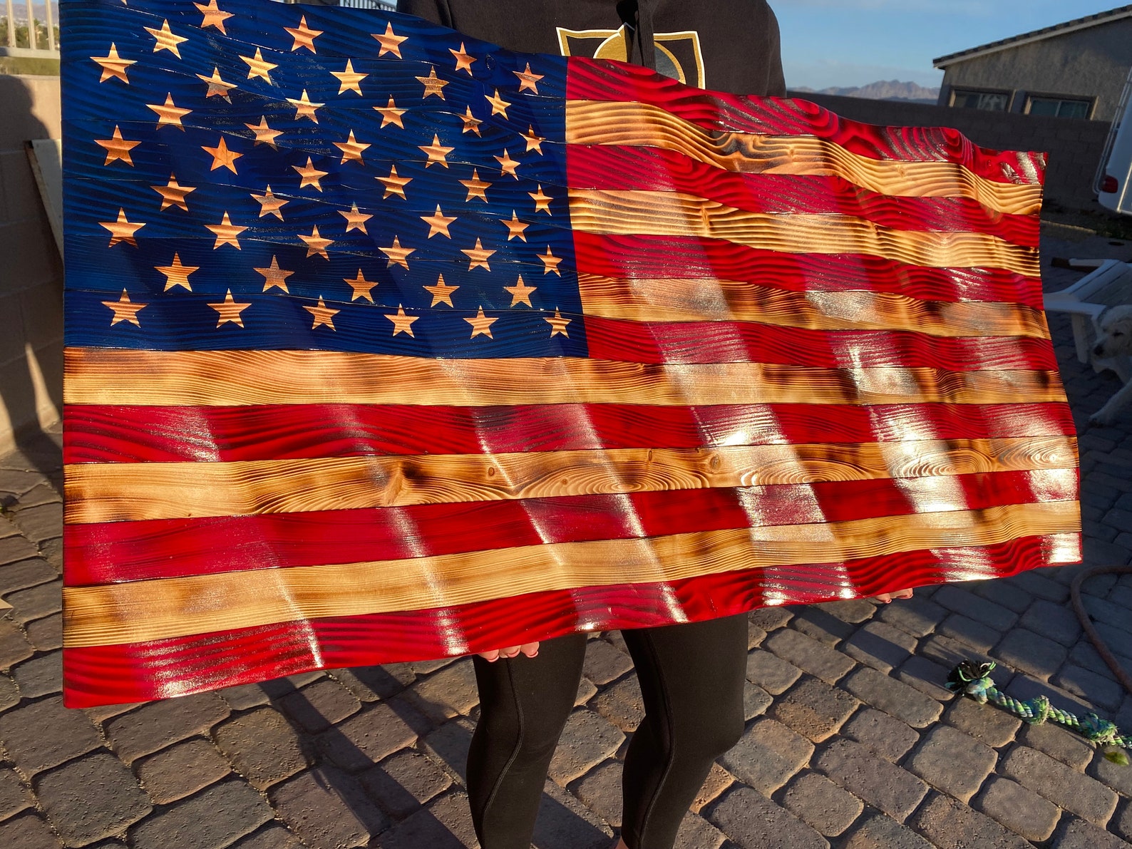 Distressed Handmade Wooden Wavy American Flag - Etsy