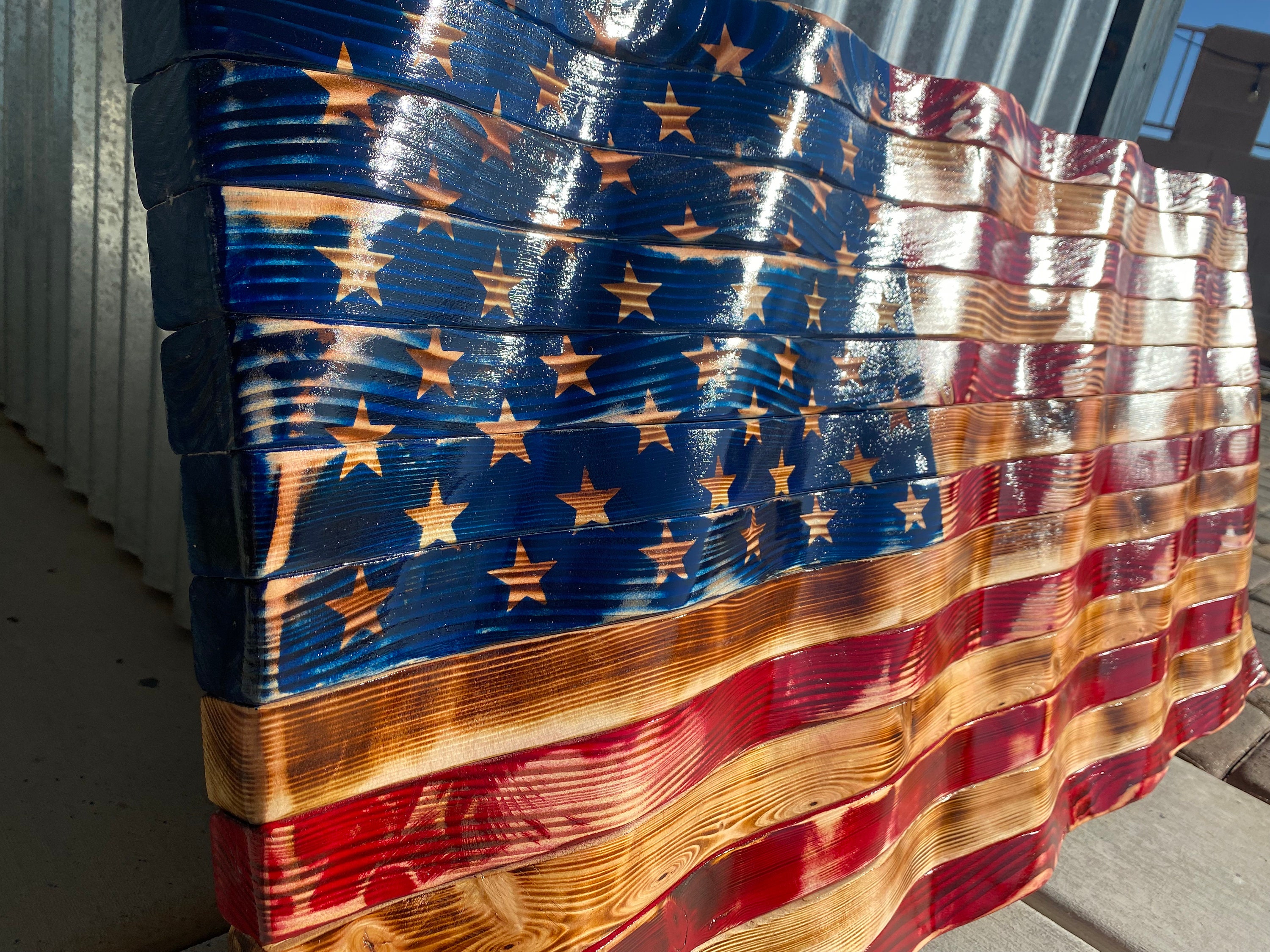 Distressed Handmade Wooden Wavy American Flag - Etsy