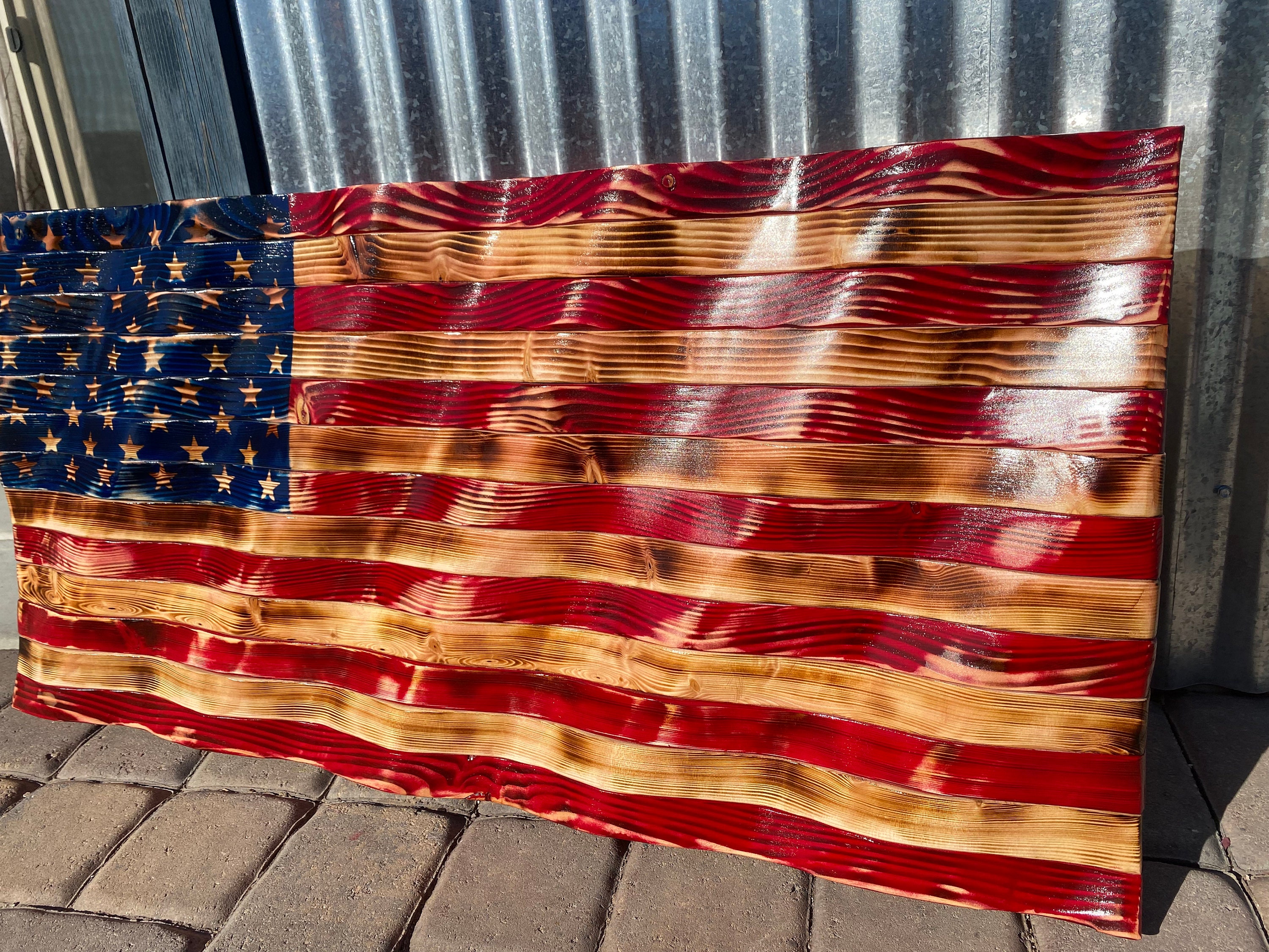 Distressed Handmade Wooden Wavy American Flag - Etsy