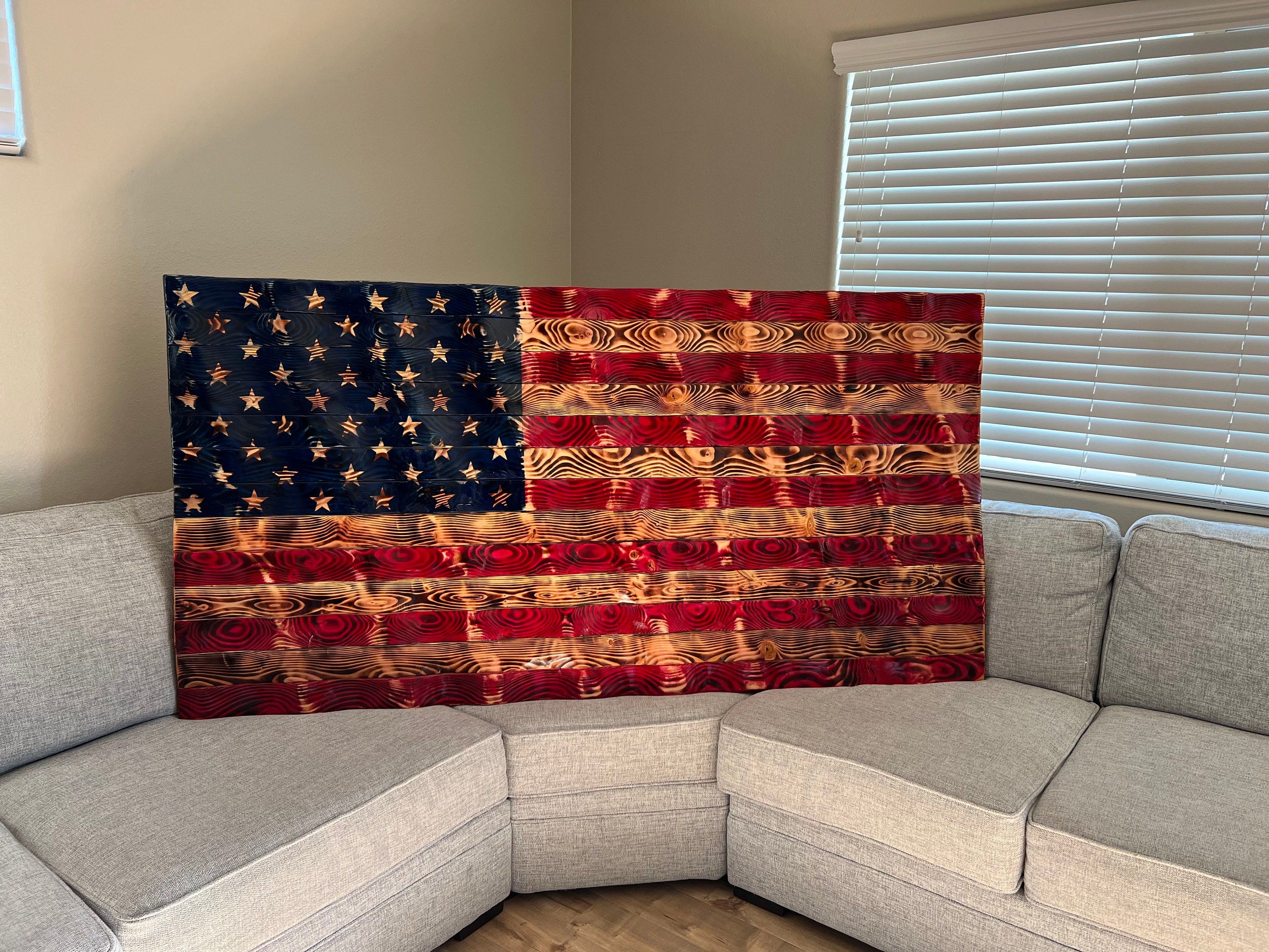 Distressed Handmade Wooden Wavy American Flag - Etsy