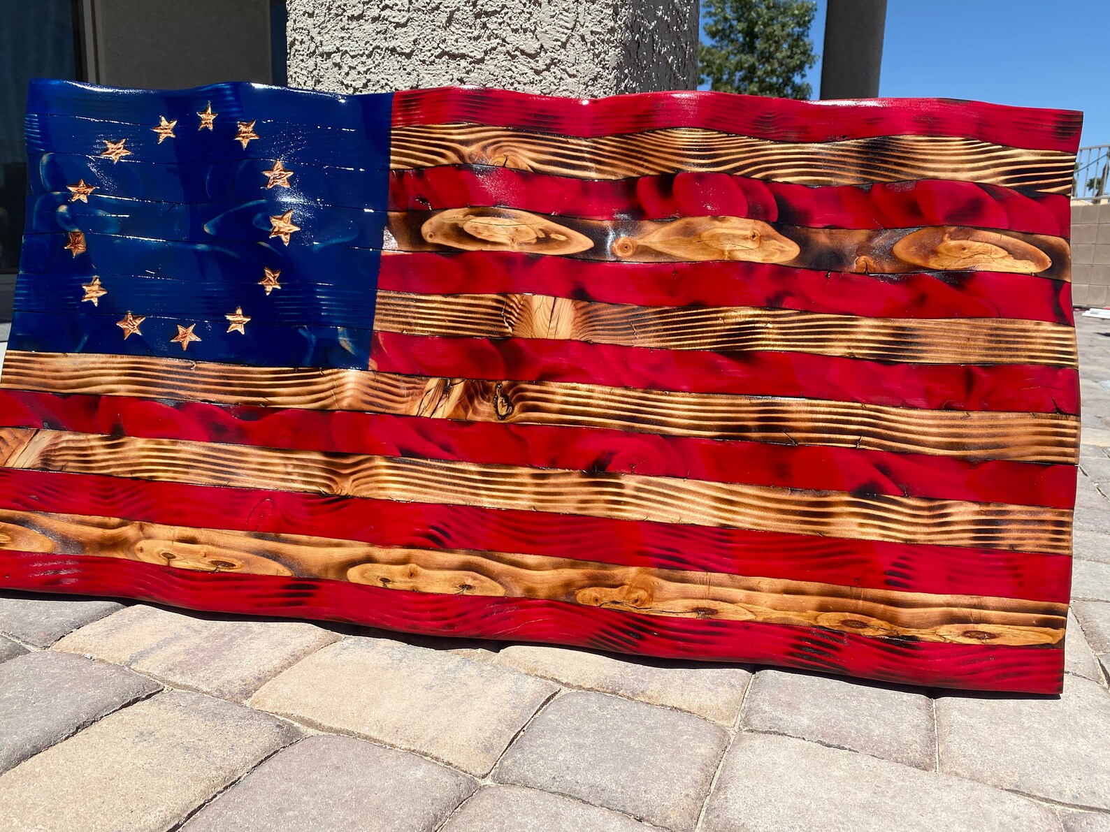 Distressed Handmade Wooden Wavy American Flag - Etsy