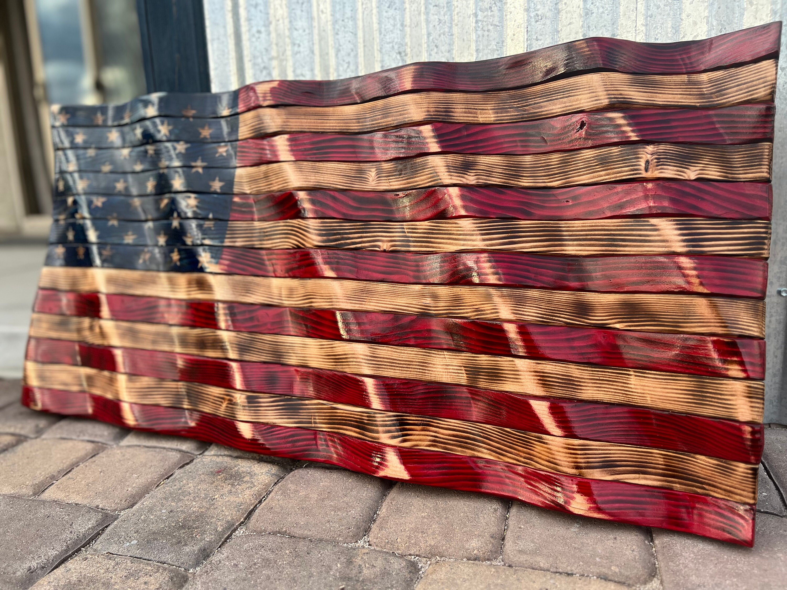 Distressed Handmade Wooden Wavy American Flag - Etsy
