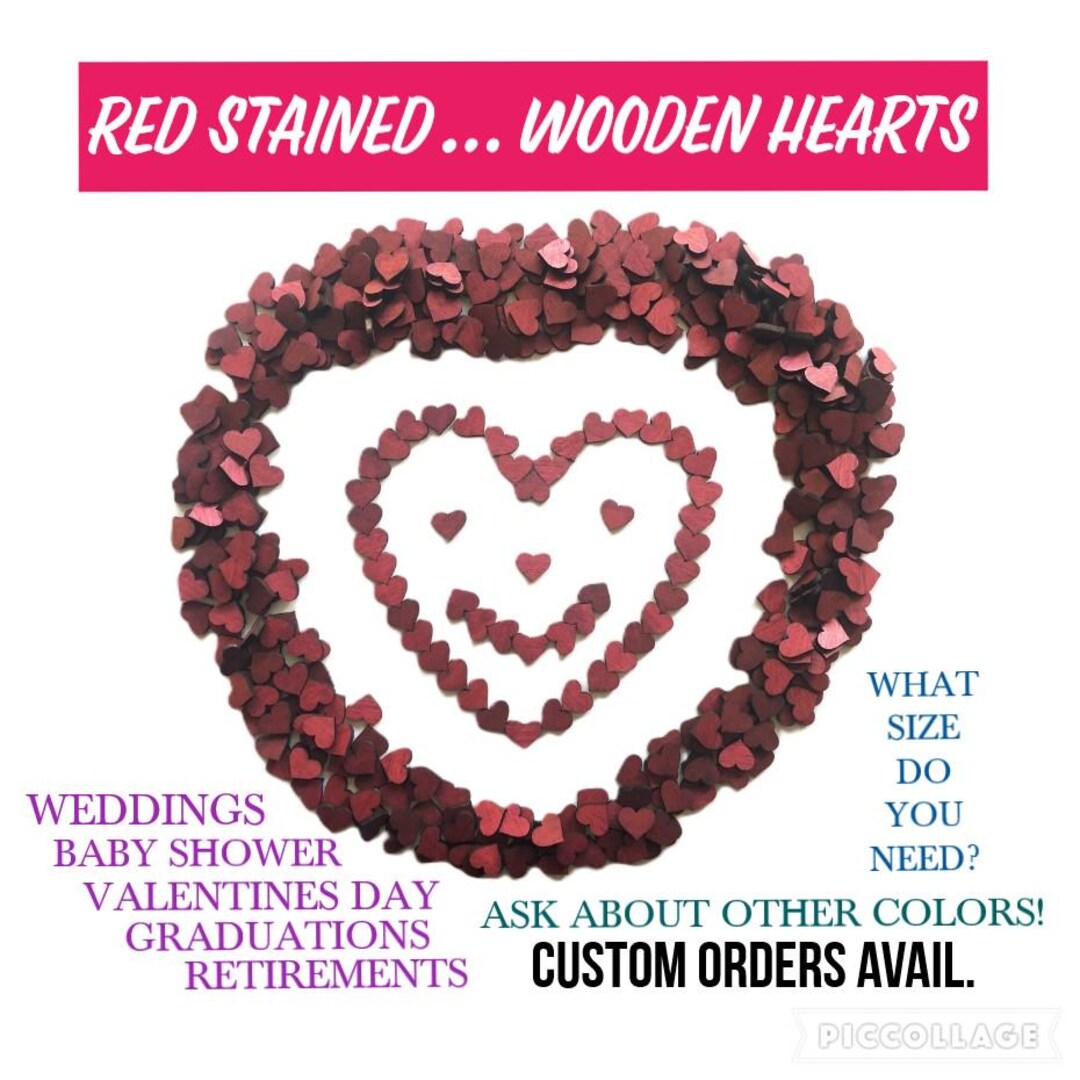 Red Wooden Hearts, Rustic, Wedding Decor, Table Top Hearts, Various ...
