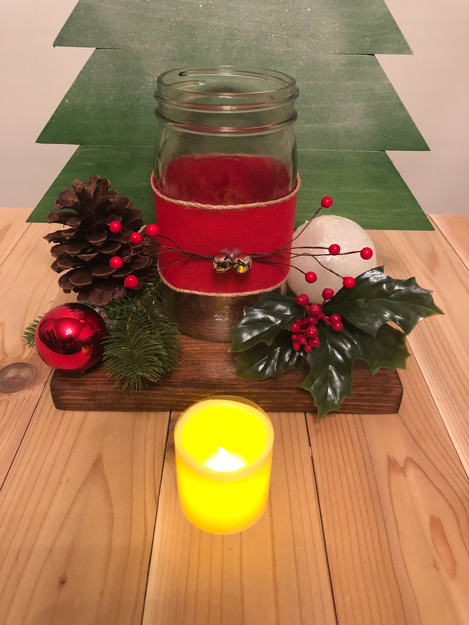 Mason Jar Luminary With Wooden Christmas Tree Christmas Mason - Etsy