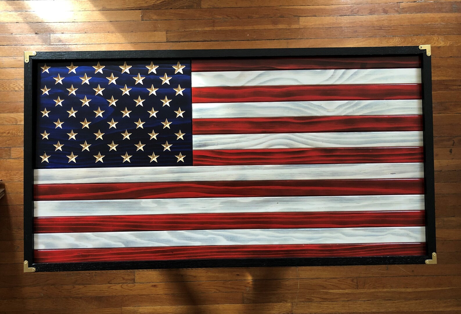 Framed Wooden American Flag, Precision Carved Stars, Oak Frame - Etsy