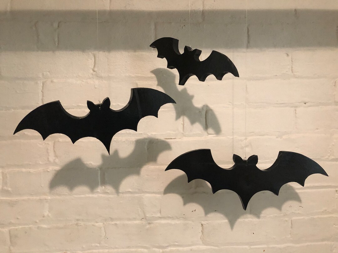 Halloween Black Bats, (set of 3), Hangable, Rustic, (12"-10"-8") - Etsy