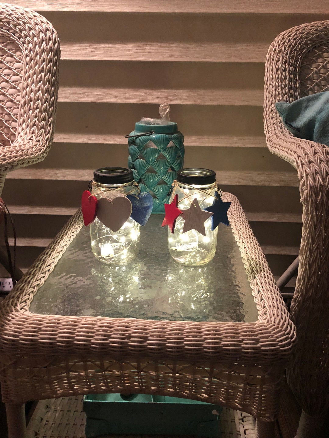 Mason Jar Luminary, Patriotic Hearts, Hangable Mason Jar Porch Light ...