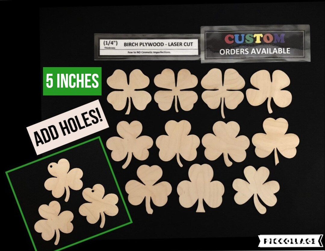 4 Leaf Clover & Shamrock Wooden Shape, Ornament, Cutout, Unfinished, Laser Cut, Blanks, Premium ...