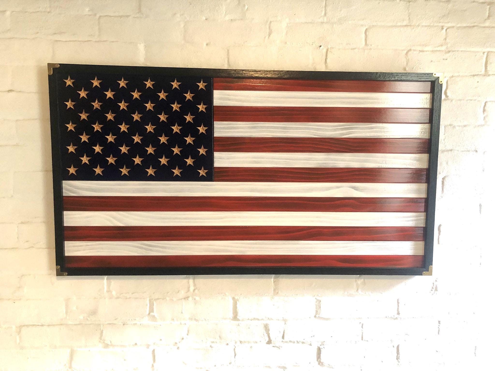 Framed Wooden American Flag, Precision Carved Stars, Oak Frame - Etsy