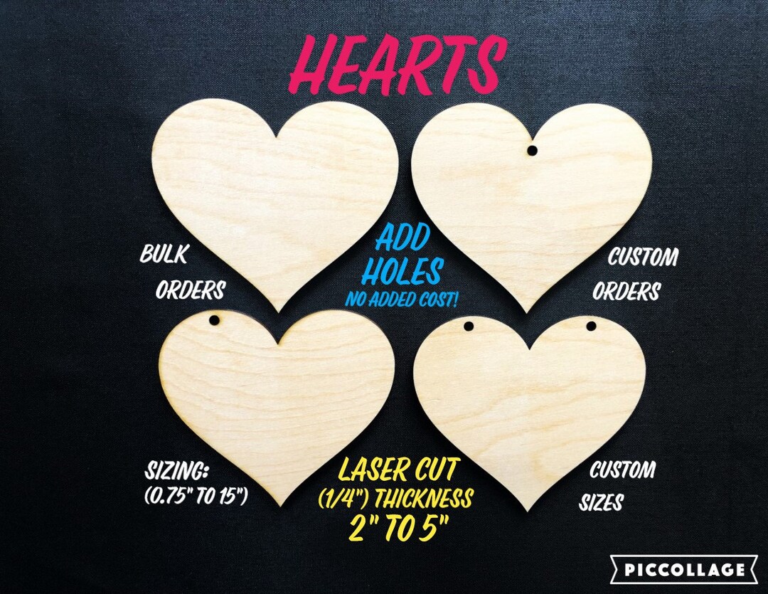 Laser Cut Wood Heart Shape, Unfinished Birch Cutout, DIY Craft, (1/4in ...