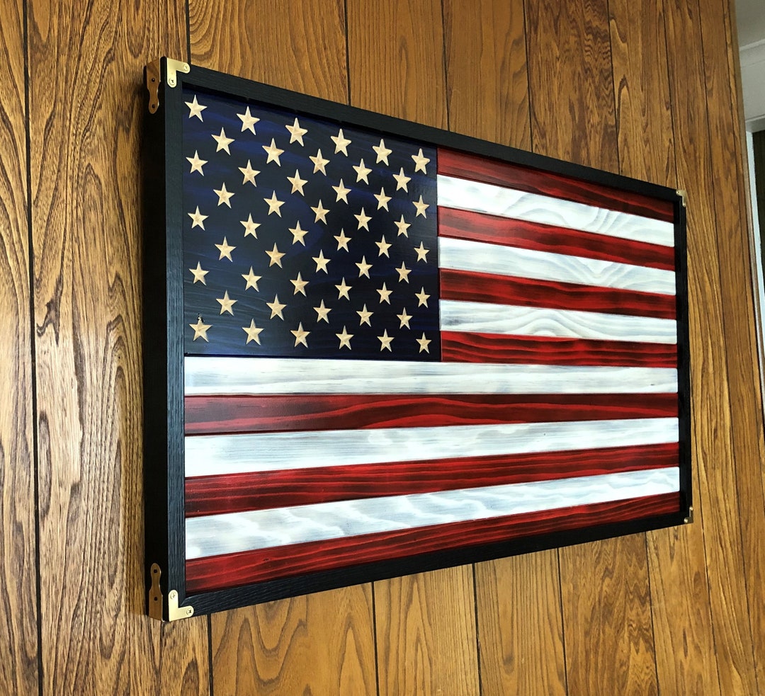 Framed Wooden American Flag, Precision Carved Stars, Oak Frame - Etsy