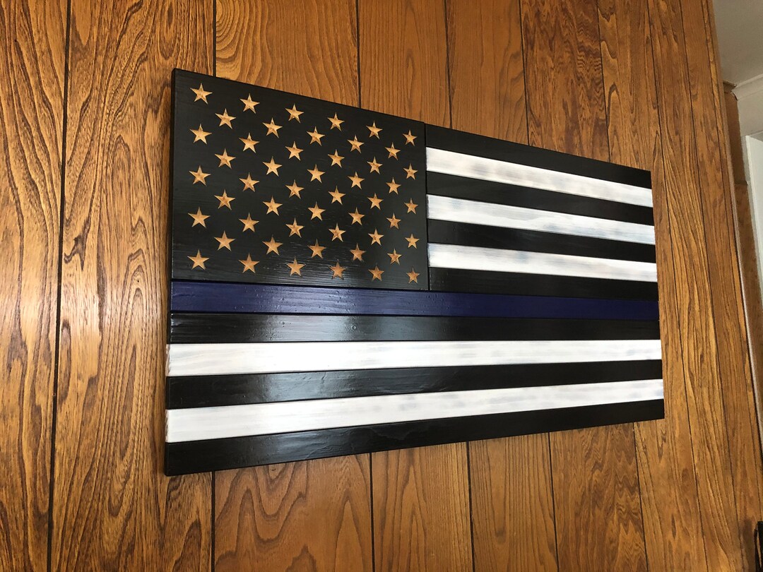 Thin Blue Line American Flag, Precision Carved Stars - Etsy
