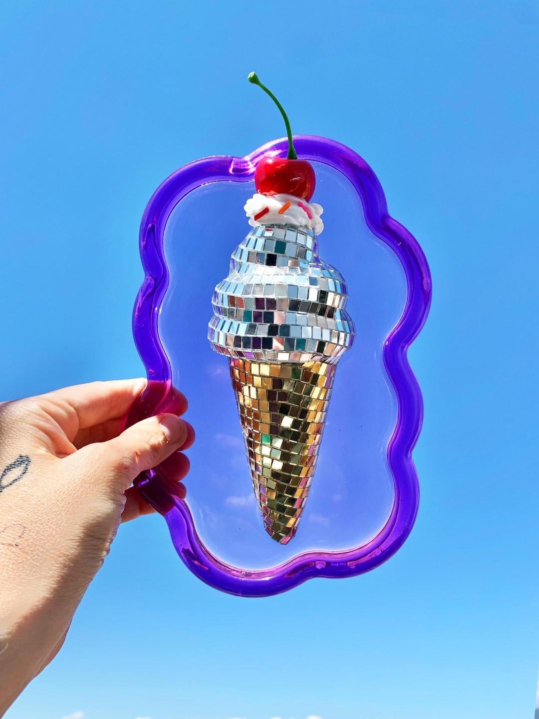 Disco Ice Cream, Disco Ball Sculpture, Mirror Ball Decor, 3D Resin Wall ...
