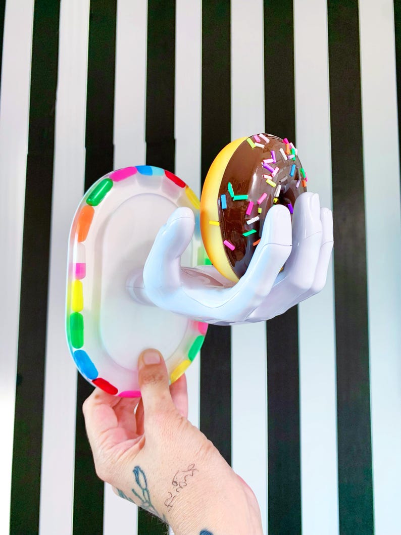 Hand-shaped Wall Hook, Donut Wall Art, Weird Fake Food Decor, Pop Art ...