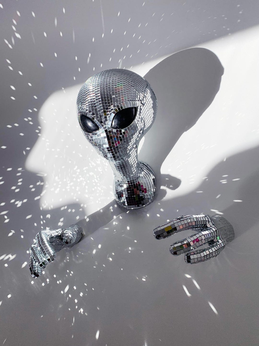 Disco Alien Head Wall Mount, Trophy Wall Art, Disco Ball Sculpture, 3D ...