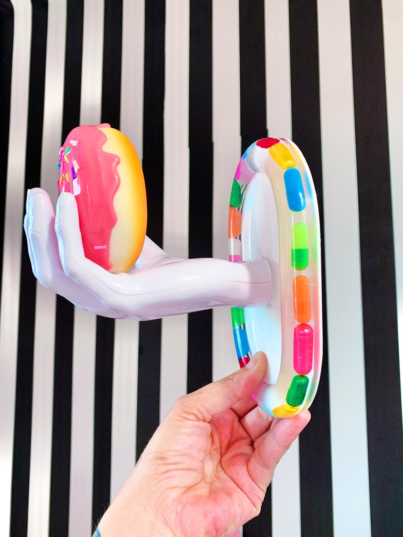 Hand-shaped Wall Hook, Donut Wall Art, Weird Fake Food Decor, Pop Art ...
