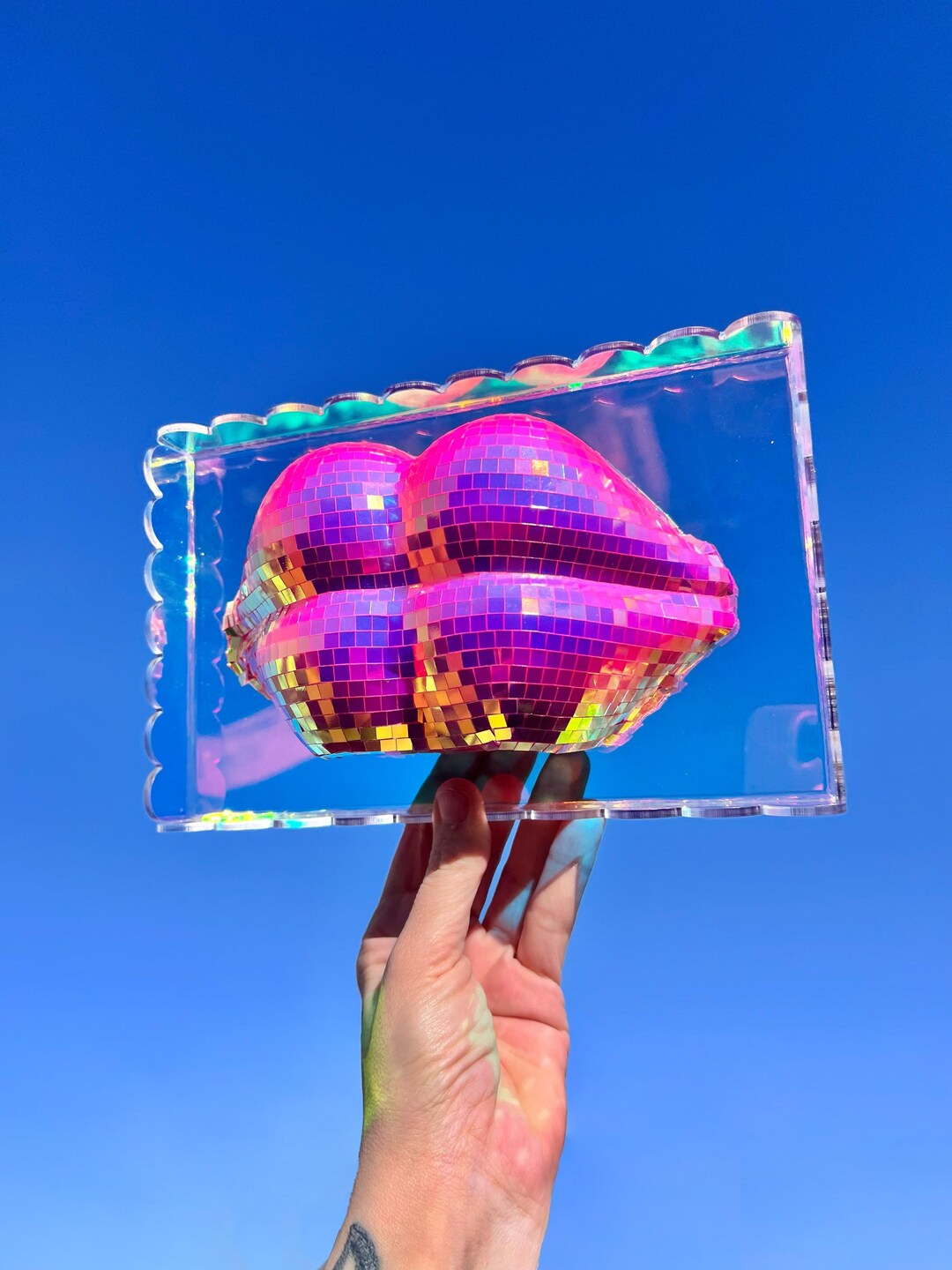 Giant Disco Ball Lips Wall Art – Iridescent Acrylic Pop Art Sculpture ...