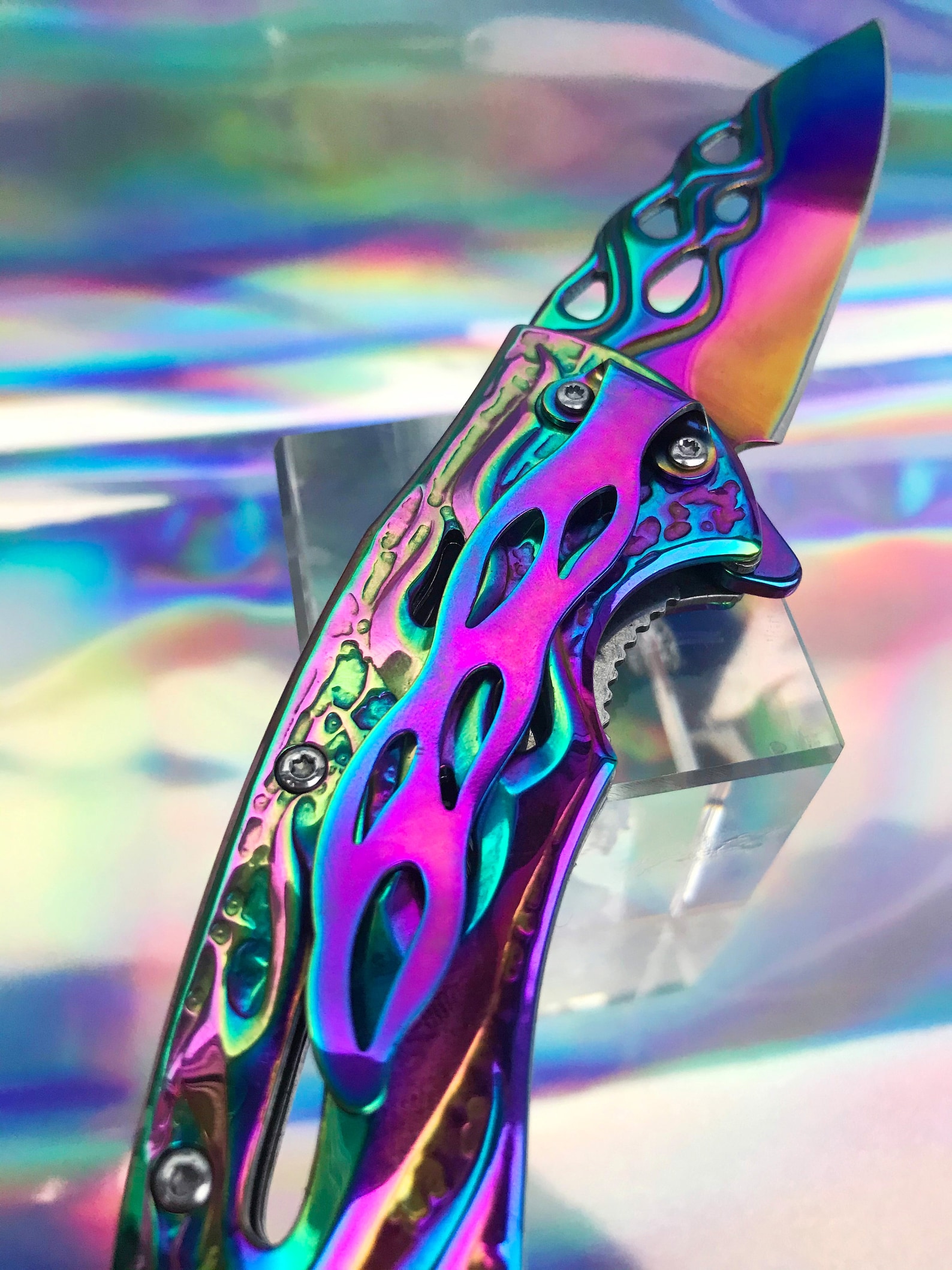Rainbow Pocket Knife With Fire Design Iridescent Pretty | Etsy