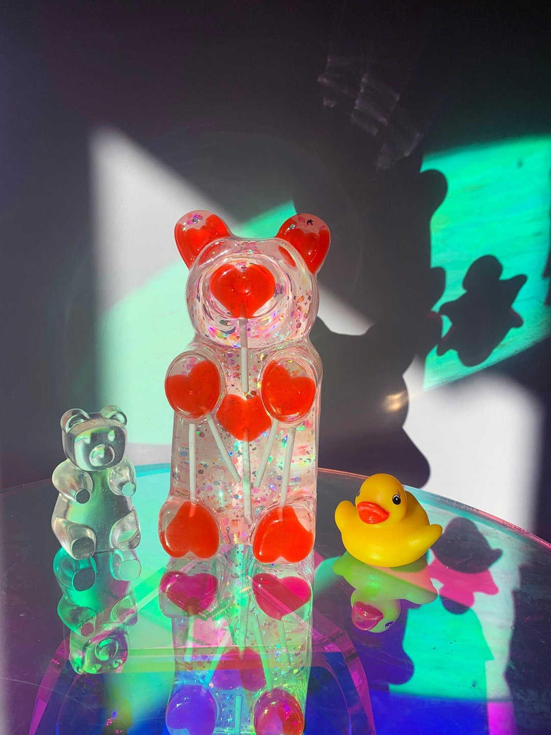 Giant Gummy Bear With Heart Lollipops - Pop Art Resin Sculpture - Gummy ...