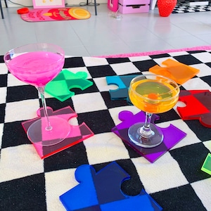 Puzzle Resin Coaster, Funky 3D Coaster, Neon Kitsch Coaster, Pop Art ...