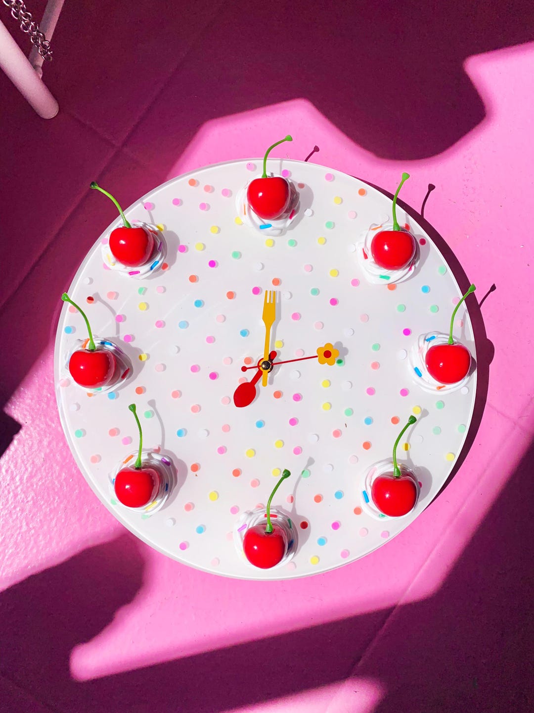 Fake Cake Wall Clock, Resin Food Art, Kitsch Kitchen Decor, Cherry Wall ...