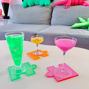 Puzzle Resin Coaster, Funky 3D Coaster, Neon Kitsch Coaster, Pop Art ...