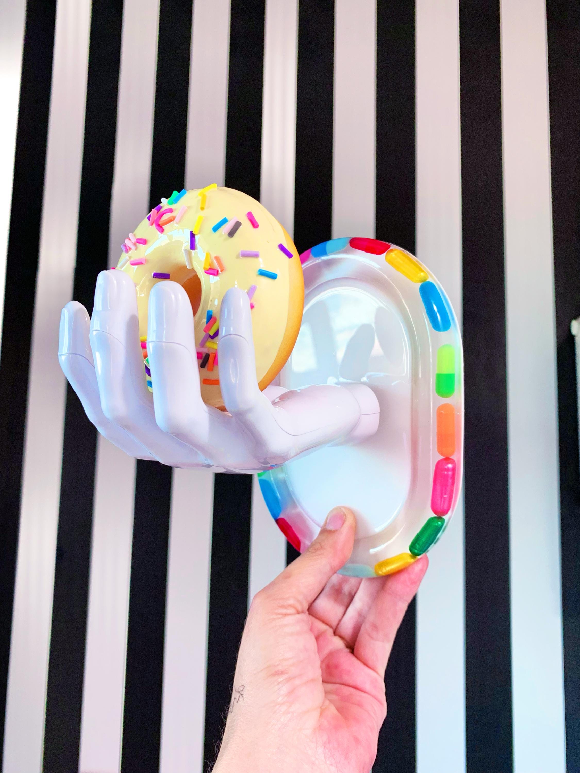 Hand-shaped Wall Hook, Donut Wall Art, Weird Fake Food Decor, Pop Art ...