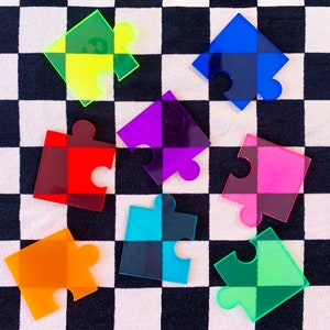 Puzzle Resin Coaster, Funky 3D Coaster, Neon Kitsch Coaster, Pop Art ...