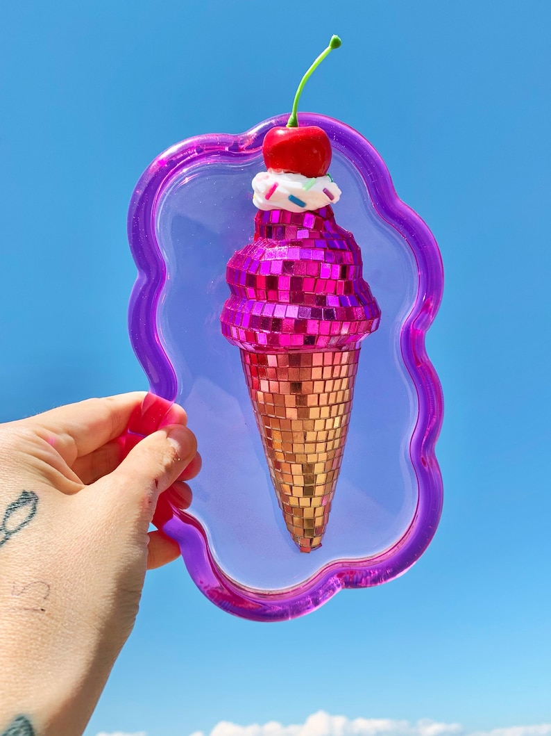 Disco Ice Cream, Disco Ball Sculpture, Mirror Ball Decor, 3D Resin Wall ...