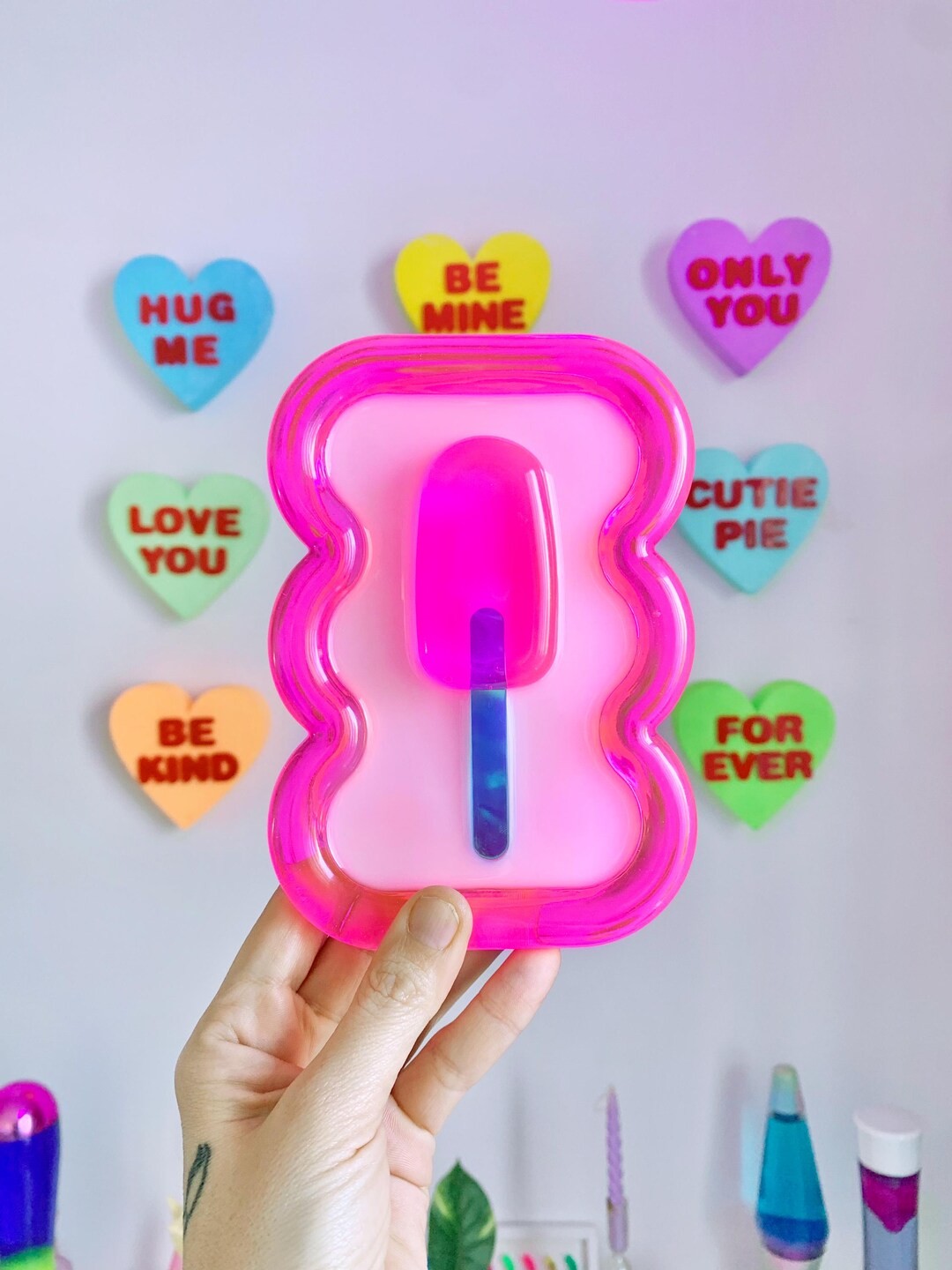 3D Popsicle Wall Art, Pink Resin Popsicle, Wavy Wall Sculpture, Pop Art ...