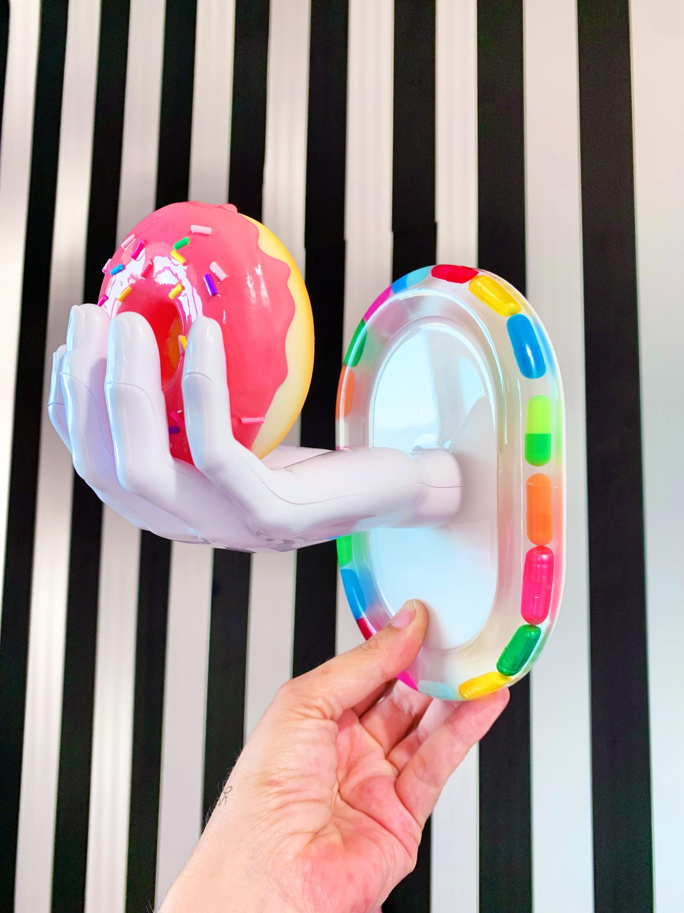 Hand-shaped Wall Hook, Donut Wall Art, Weird Fake Food Decor, Pop Art ...