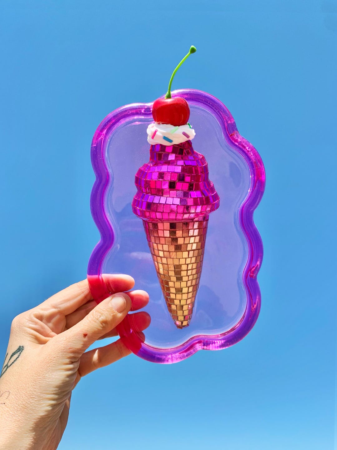 Disco Ice Cream, Disco Ball Sculpture, Mirror Ball Decor, 3D Resin Wall ...