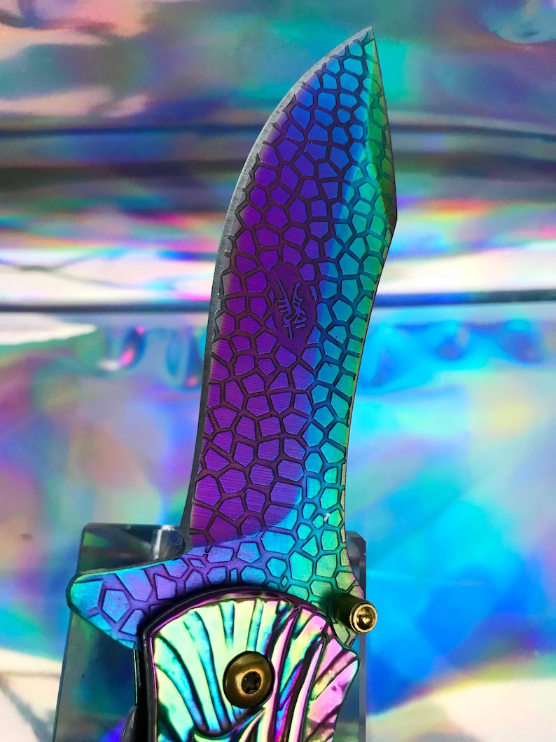 Rainbow Pocket Knife with Dragon Design Nice Iridescent | Etsy