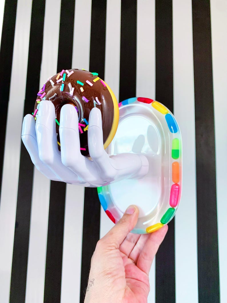 Hand-shaped Wall Hook, Donut Wall Art, Weird Fake Food Decor, Pop Art ...