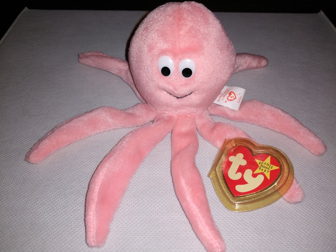 Inky the Pink Octopus ~ 1993 Ty Beanie Baby ! Brand New W/ Heart ...