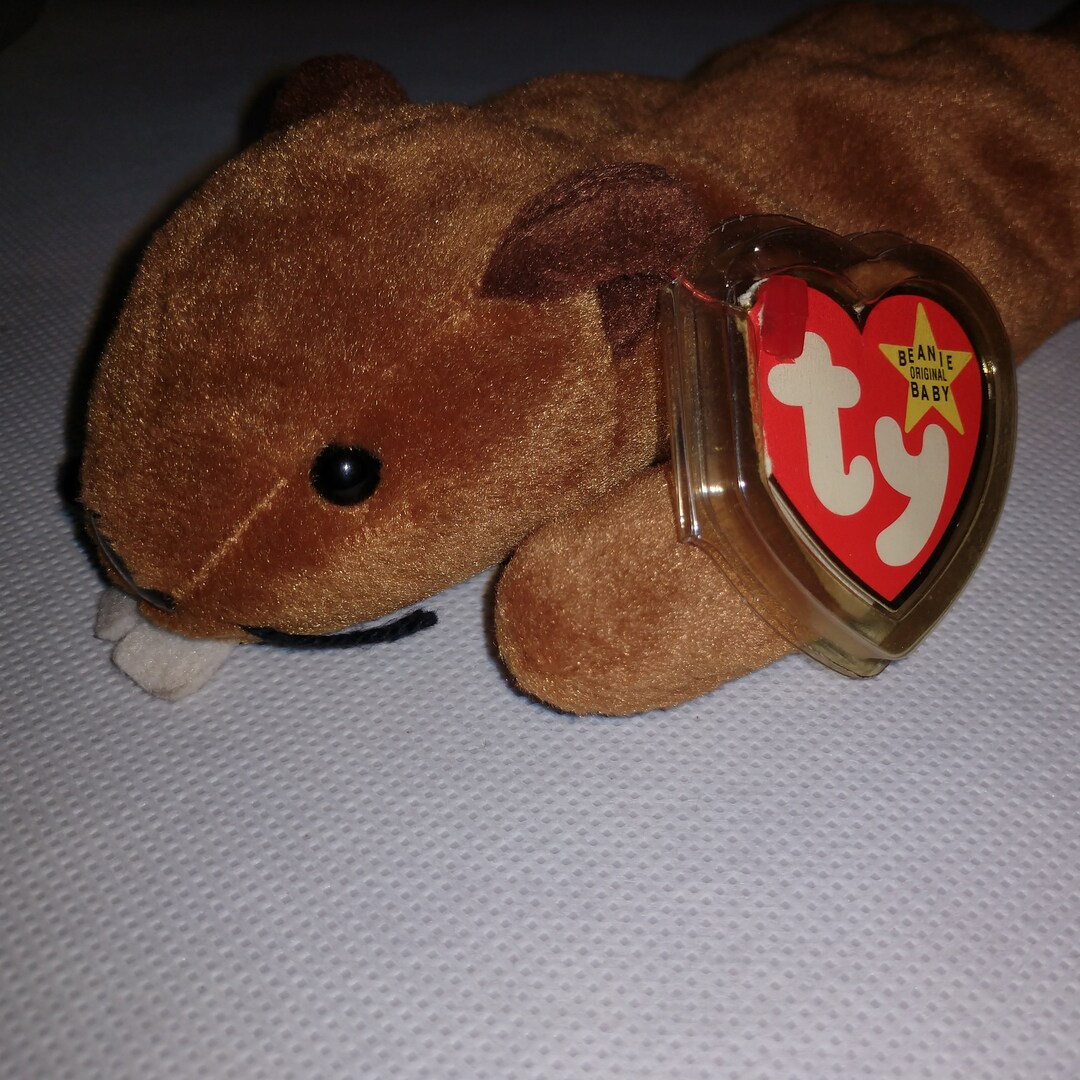 Bucky the Beaver ~ 1995 Ty Beanie Baby ! Brand New W/ Heart Protector ...