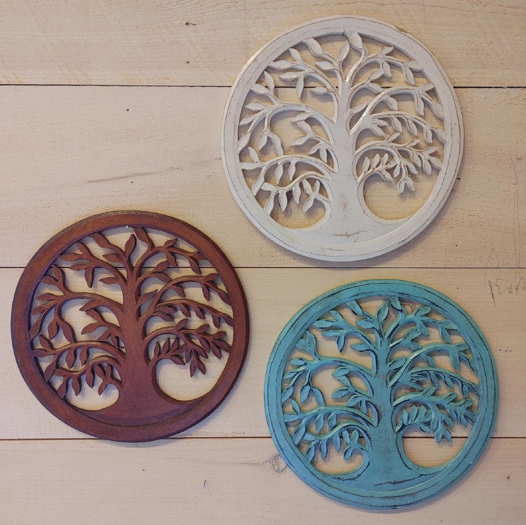 Tree of Life Carved Panel Teal, White or Natural Finish Carved ...