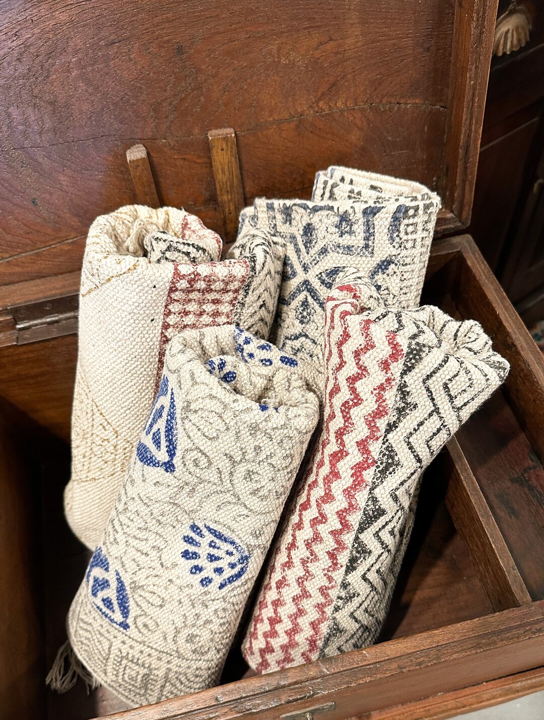 Cotton Canvas Rug/2 X 3/hand Block Printed/ Navy Flower/gold Diamond ...