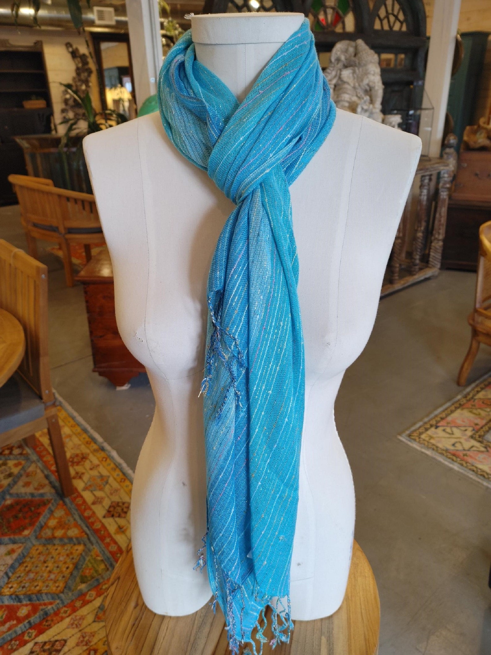 Light Blue W/ Sparkle Stripes Scarf 100% Soft Rayon I - Etsy